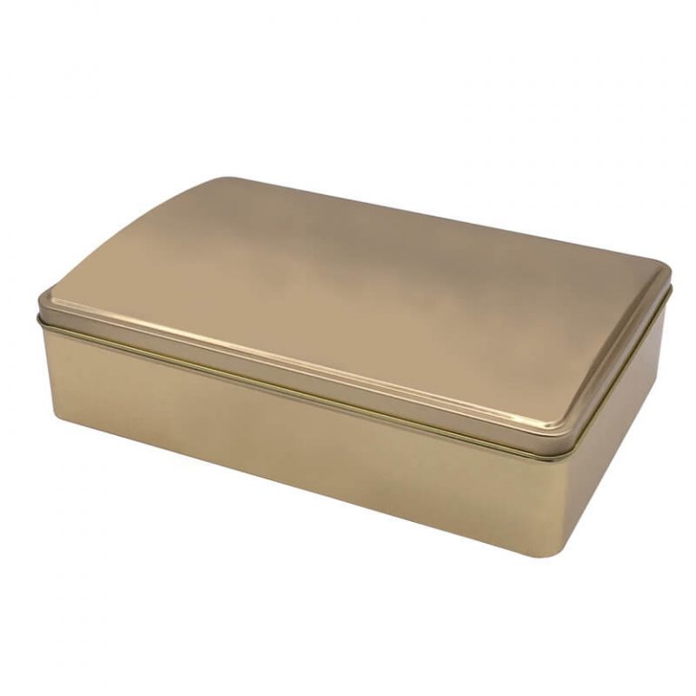 Custom Golden Printing Rectangle Tin Box With Hinged Arched Lid - China ...